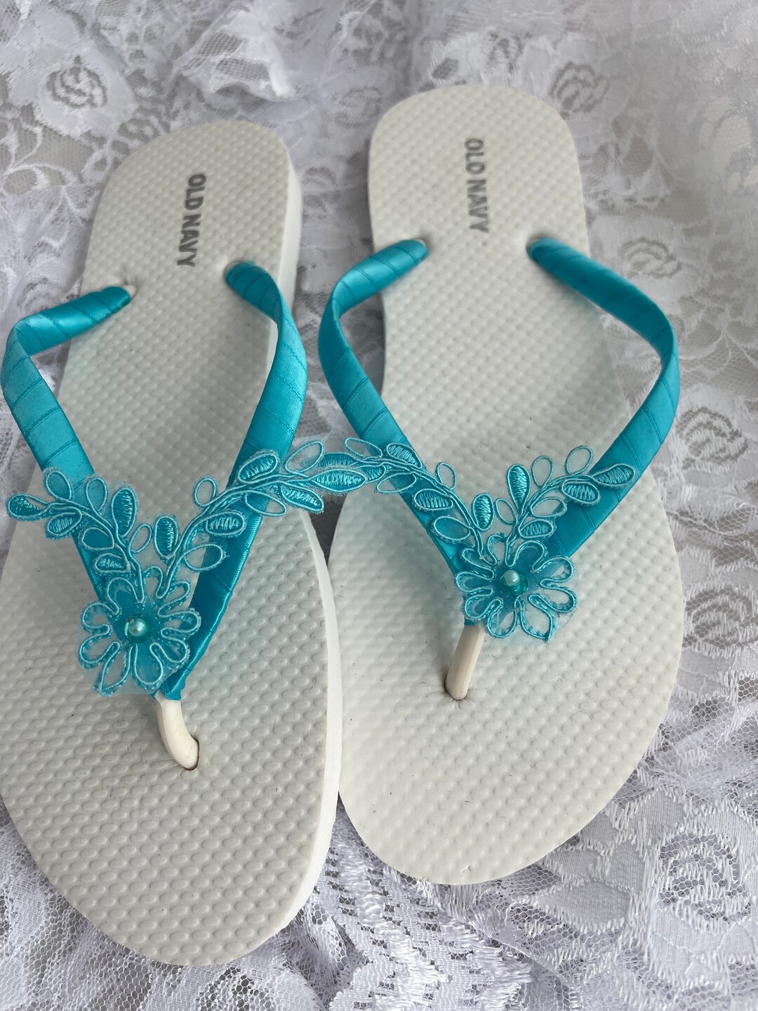 Turquoise Lace Flip Flop, Beach Wedding Sandals, Turquoise Wedding Flip ...
