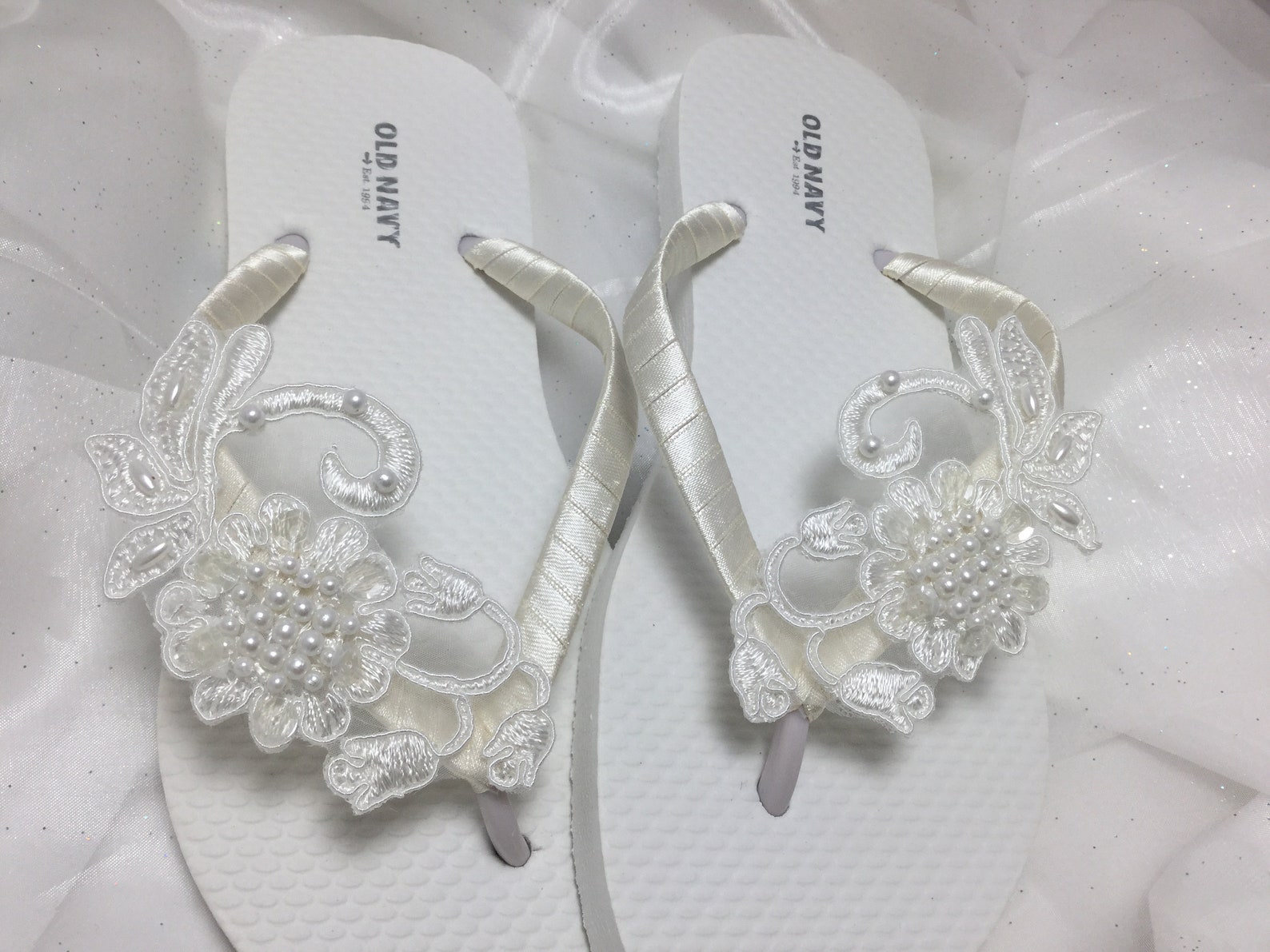 Bridal Ivory Lace Flip Flops, Bridal Sandals, Braidsmaid Flip Flops ...