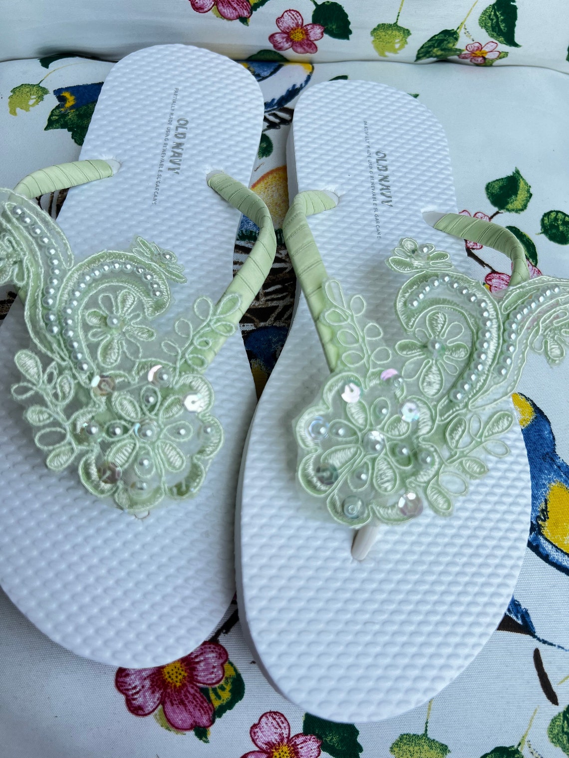 Lime Green Matte Bridal Flip Flops, Bride Beaded Green Flip Flops ...