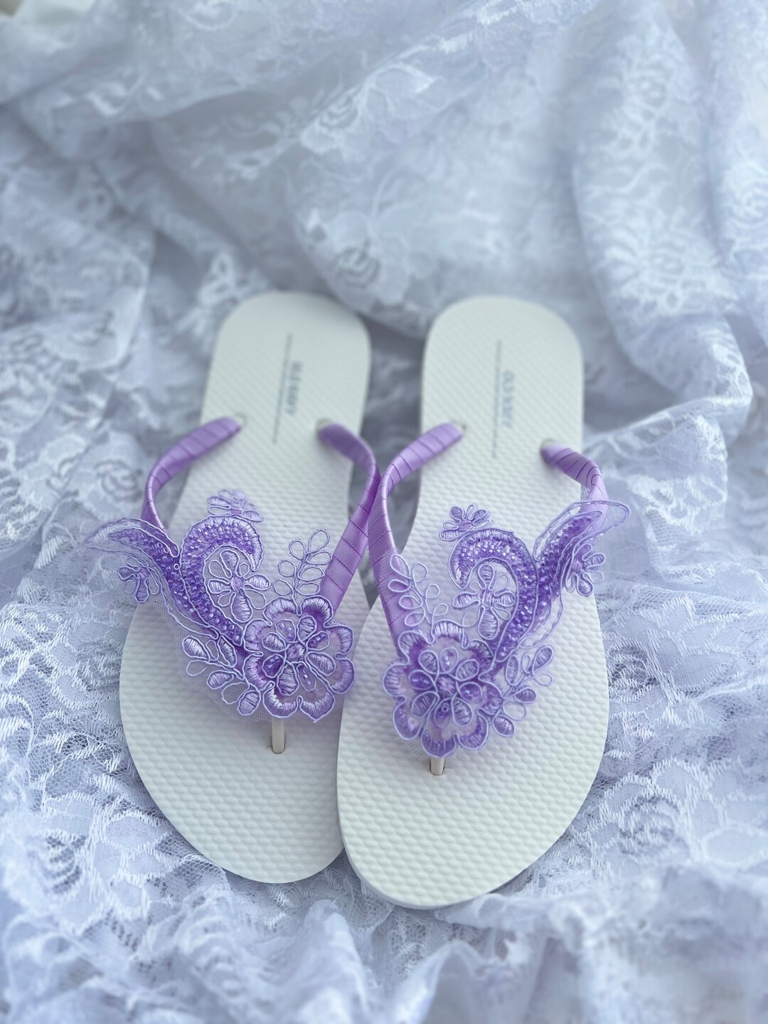 Beaded Lavender Lace Flip Flop, Bridal Sandals, Lace Wedding Sandals ...