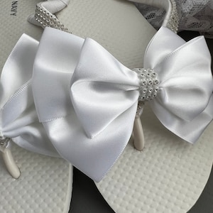 White Bride Bow Flip Flops, Bridal Bow Flip Flops, Wedding Bow Flip ...