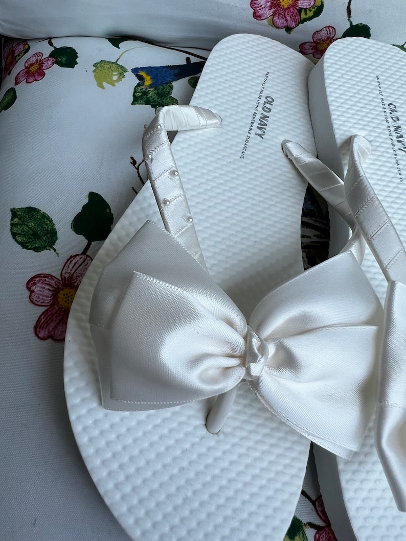 Bride Butter Cream Bridal Flip Flops, Bridal Bow Flip Flops, Bow With ...