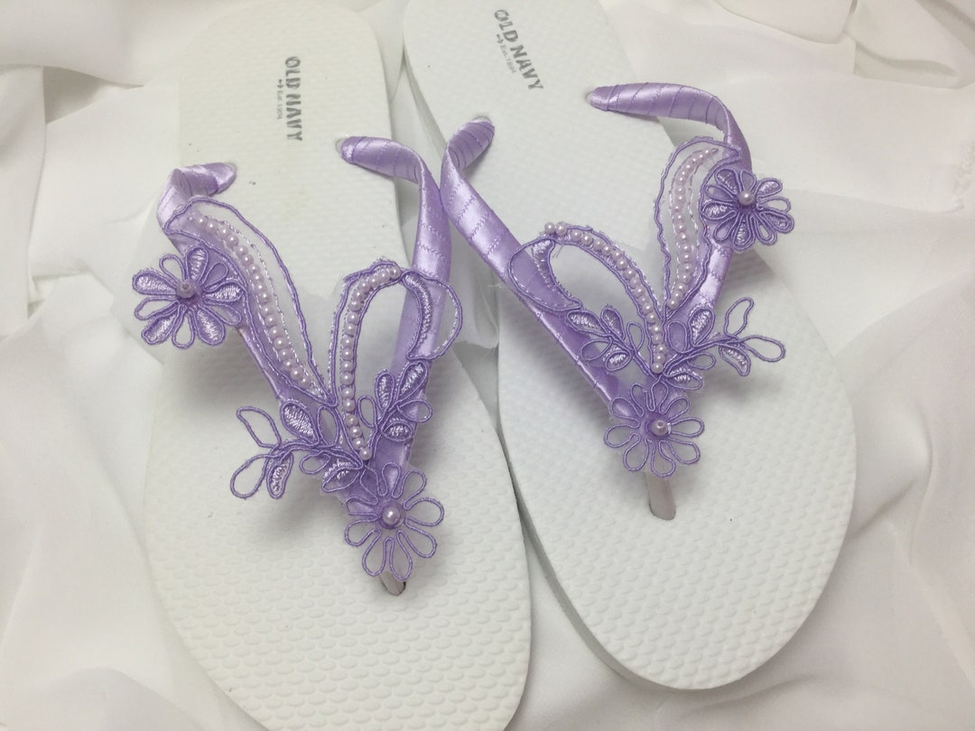 Lavender Lace Bridal Flip Flops: Beaded Wedding Sandals - Etsy