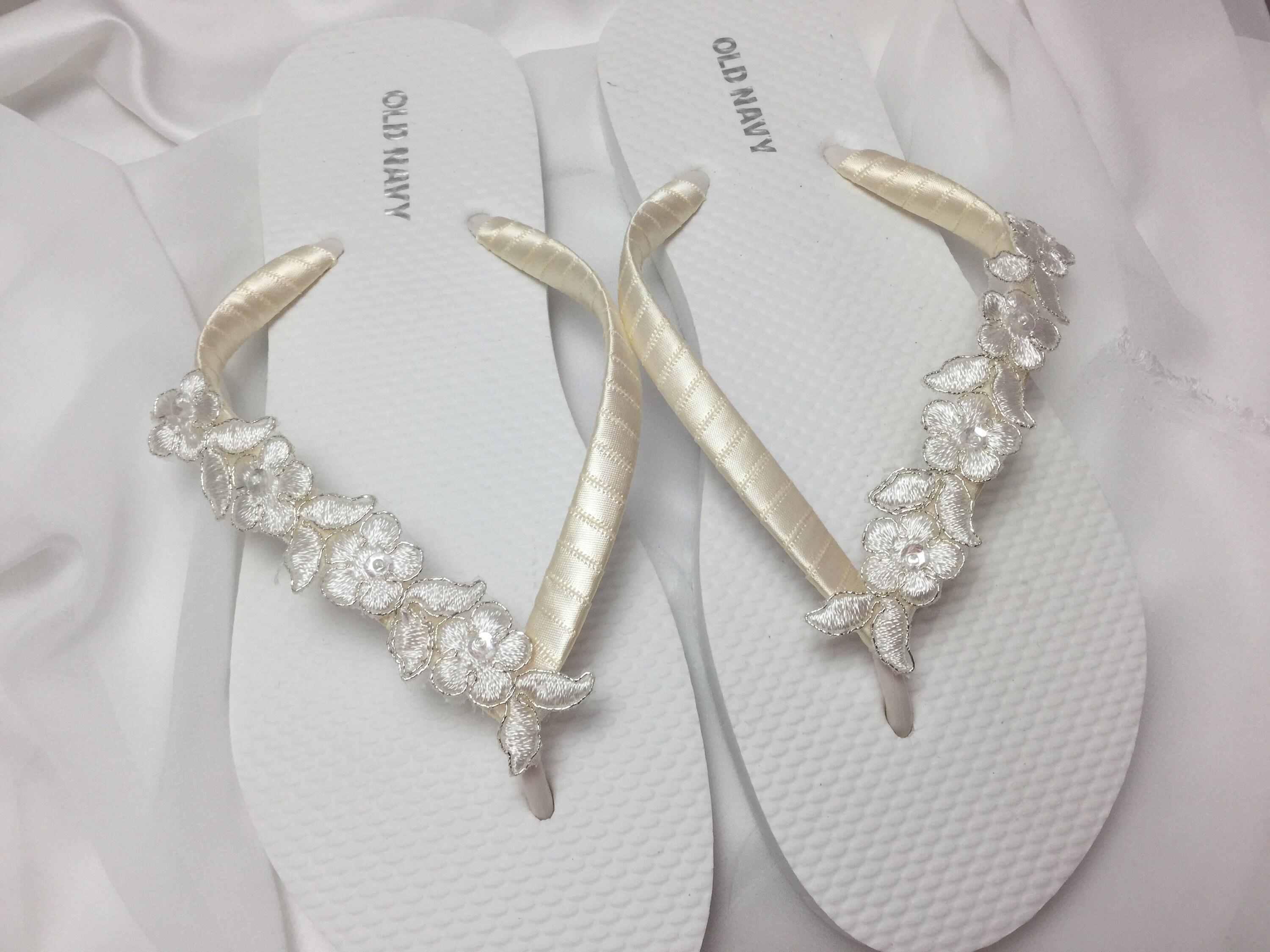 Ivory Bridal Flip Flops, Wedding Flip Flops, Ivory Beaded Lace Flip ...