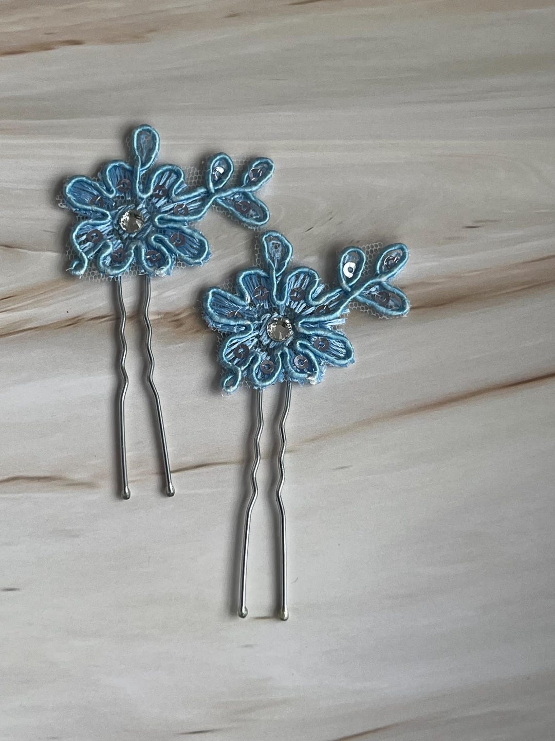 Blue Lace Flower Hair Pins, Wedding Blue Flower Hair Pin, Blue Hair Pin ...
