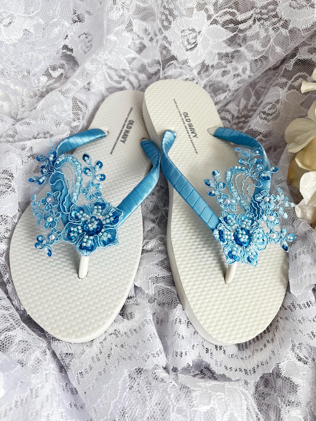 Sky Blue Lace Bridal Flip Flops, Wedding Sandals - Etsy