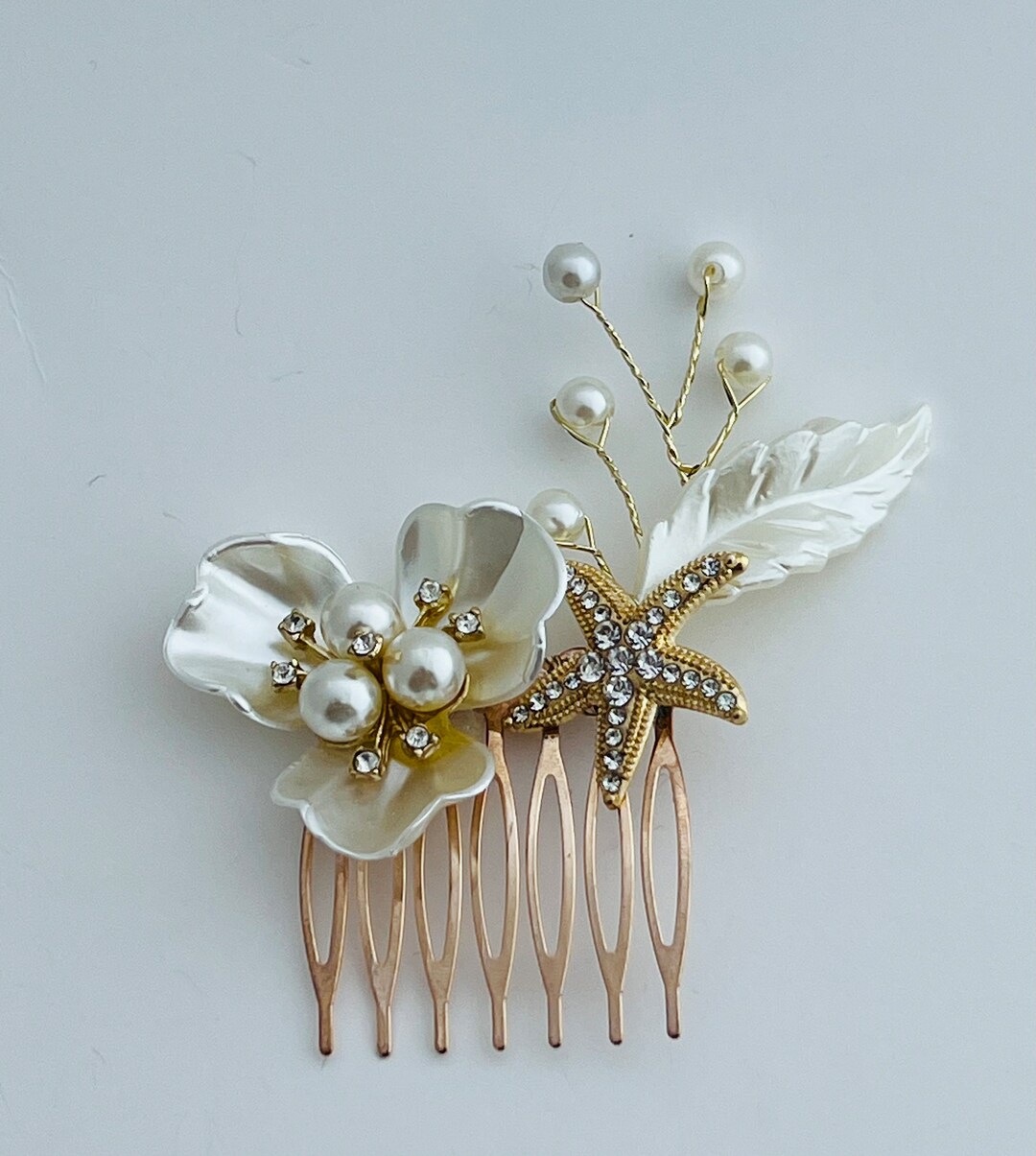 Gold Rhinestones Starfish Wedding Hair Comb, Starfish Bridal Hair Comb ...