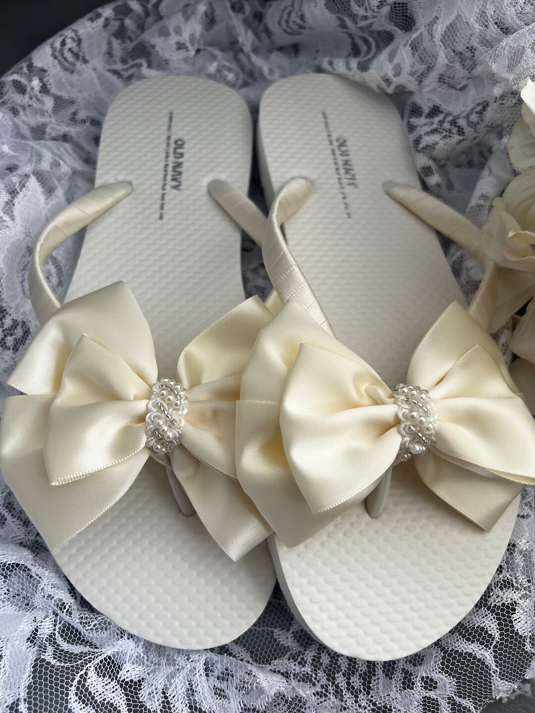 Ivory Bridal Bow Flip Flops, Bride Bow Flip Flops, Wedding Bow Flip ...