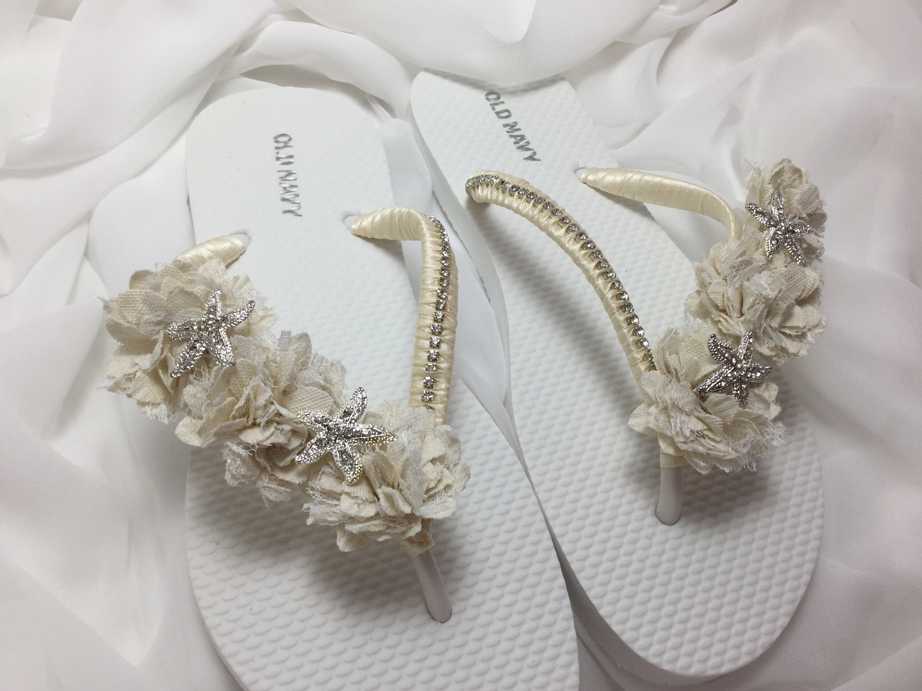 Bridal Flip Flops Ivory Flower Flip Flopsstarfish Bridal - Etsy