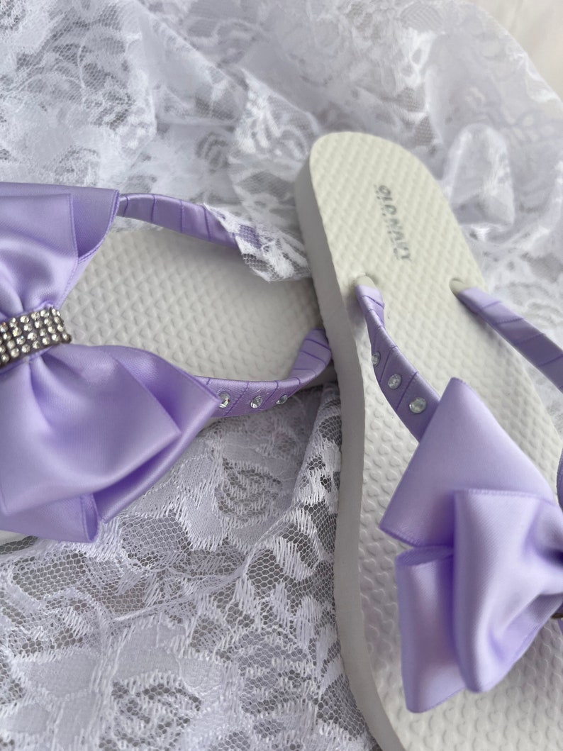 Lavender Flower Girl Bow Flip Flops, Lavender Rhinestones Wedding ...