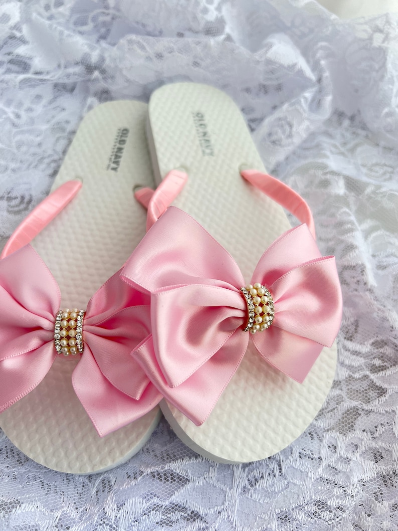 Pink Satin Flower Girl Flip Flops, Rhinestone Wedding Sandals - Etsy