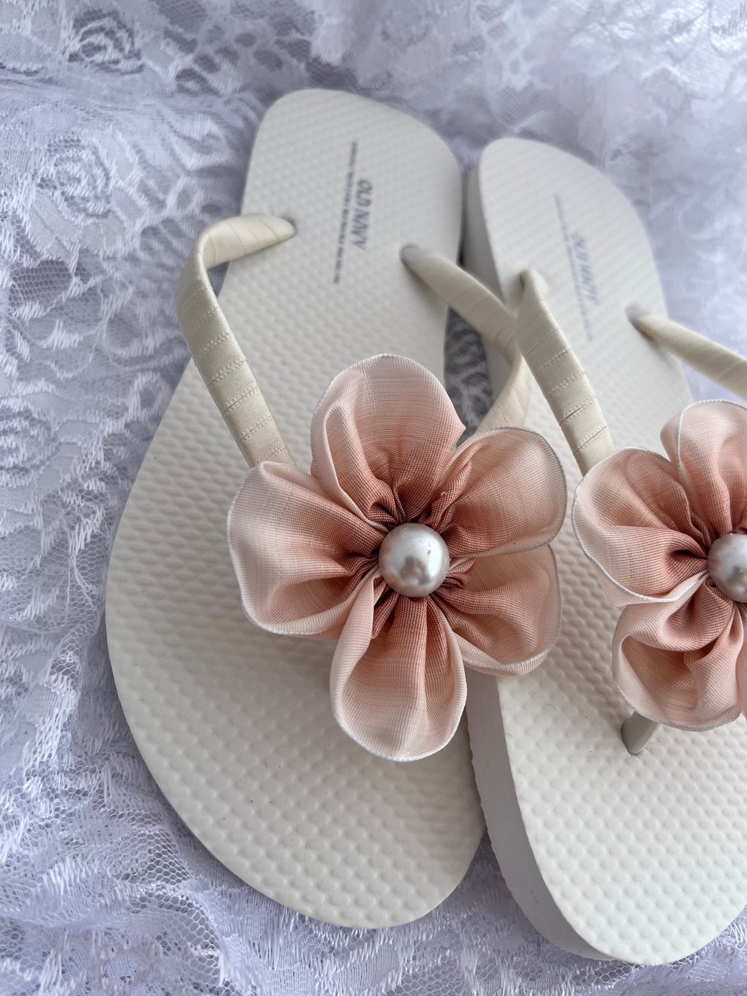 Bridesmaids Flip Flops Blush and Ivory Flower Bridal Flip - Etsy