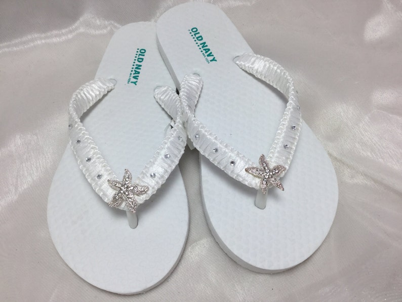 White Bridal Flip Flops Flower Girl Starfish White Flip - Etsy