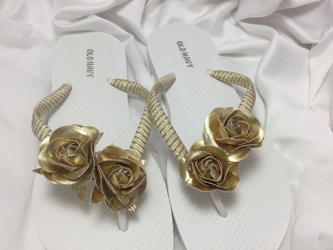 Gold Roses Bridal Flip Flop, Flower Sandals, Beach Wedding Sandals ...
