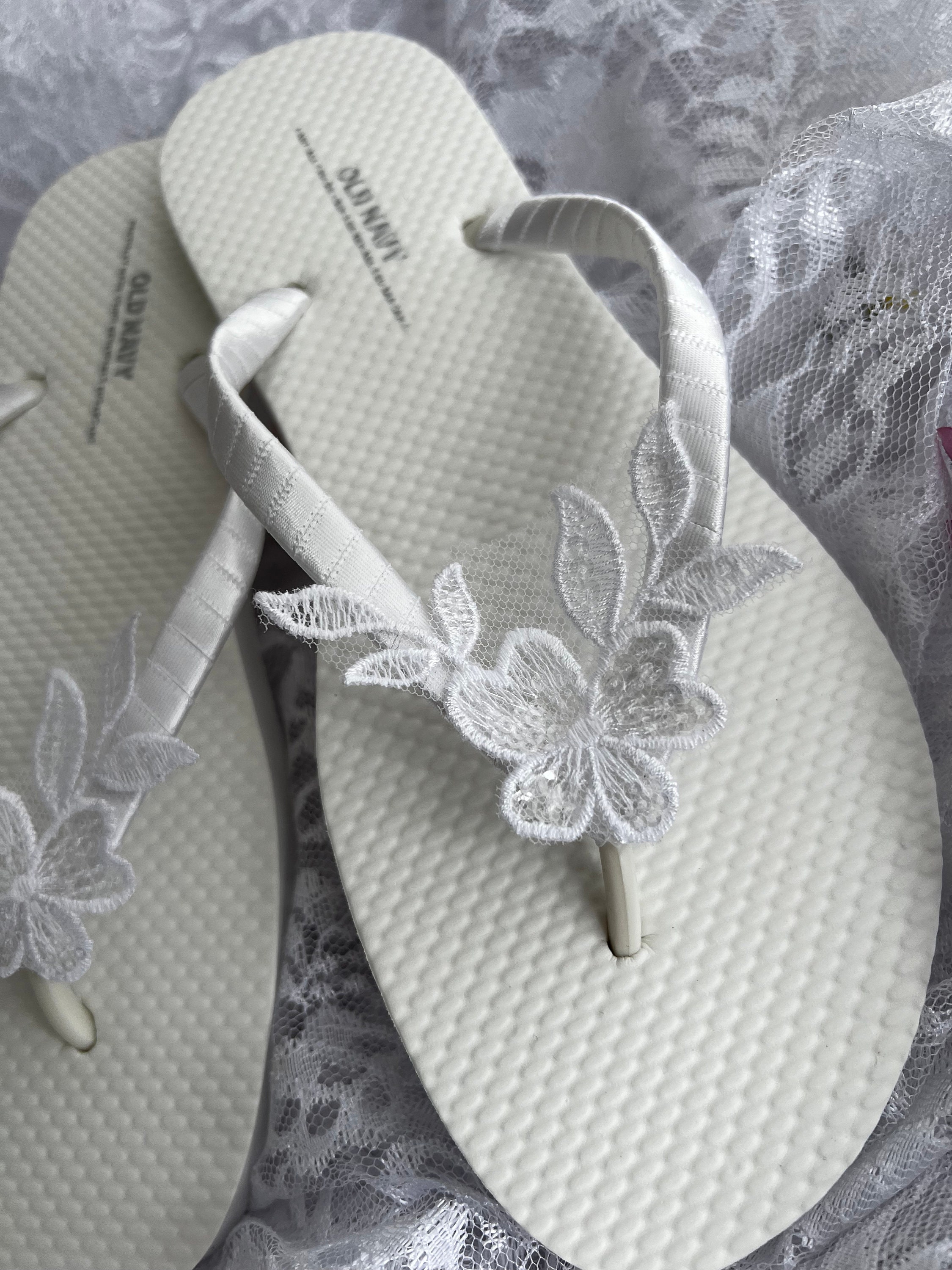 White Lace Flip Flop, Bridal Sandals, Lace Pearl Wedding Sandals, Beach ...