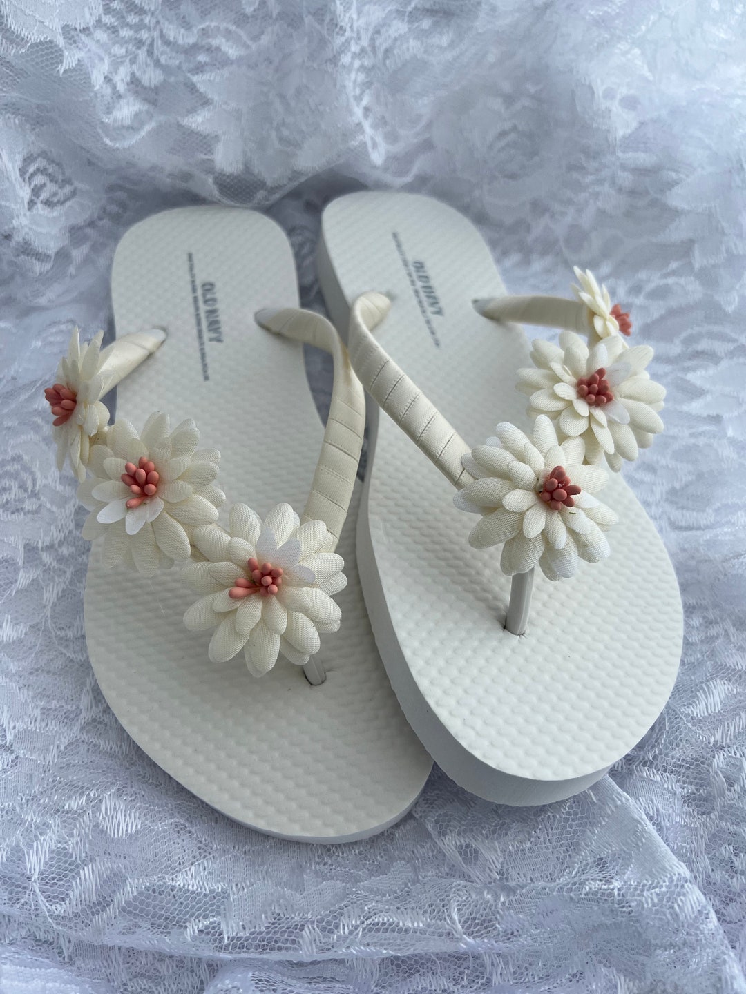 Bridal Ivory Flip Flops, Wedding Flip Flops, Bridal Ivory Flowers Flip ...