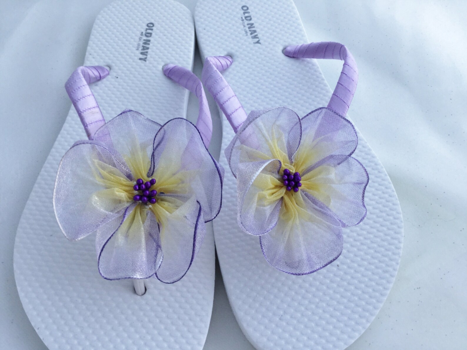 Bridal Flip Flops, Lavender Organza Flower Flip Flops, Beach Wedding ...