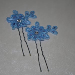 Blue Lace Flower Hair Pins, Wedding Blue Flower Hair Pin, Blue Hair Pin ...