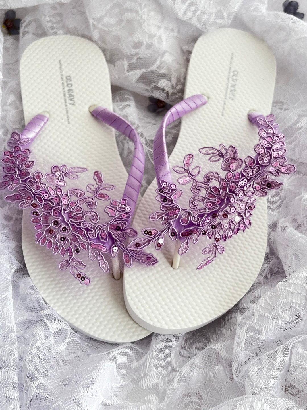Lavender Bridesmaid Lace Flip Flops, Lilac Lace Wedding Flip Flops ...
