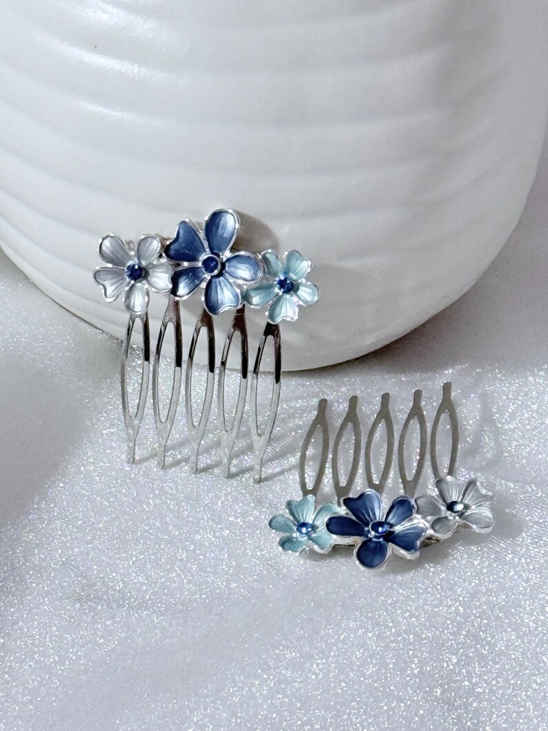 Blue Enamel Flower Hair Comb Set: Bridal Wedding Hair Accessory, Forget ...