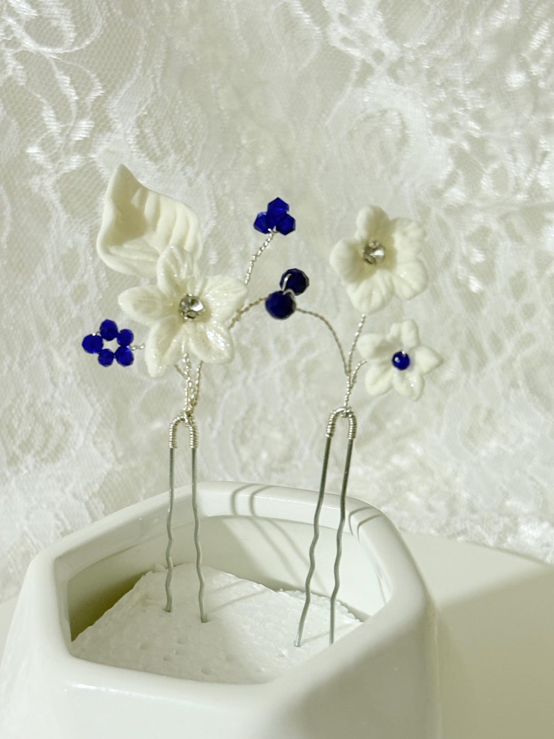 Royal Blue Porcelain Flower Hair Pins: Bridal Hair Accessory Set - Etsy