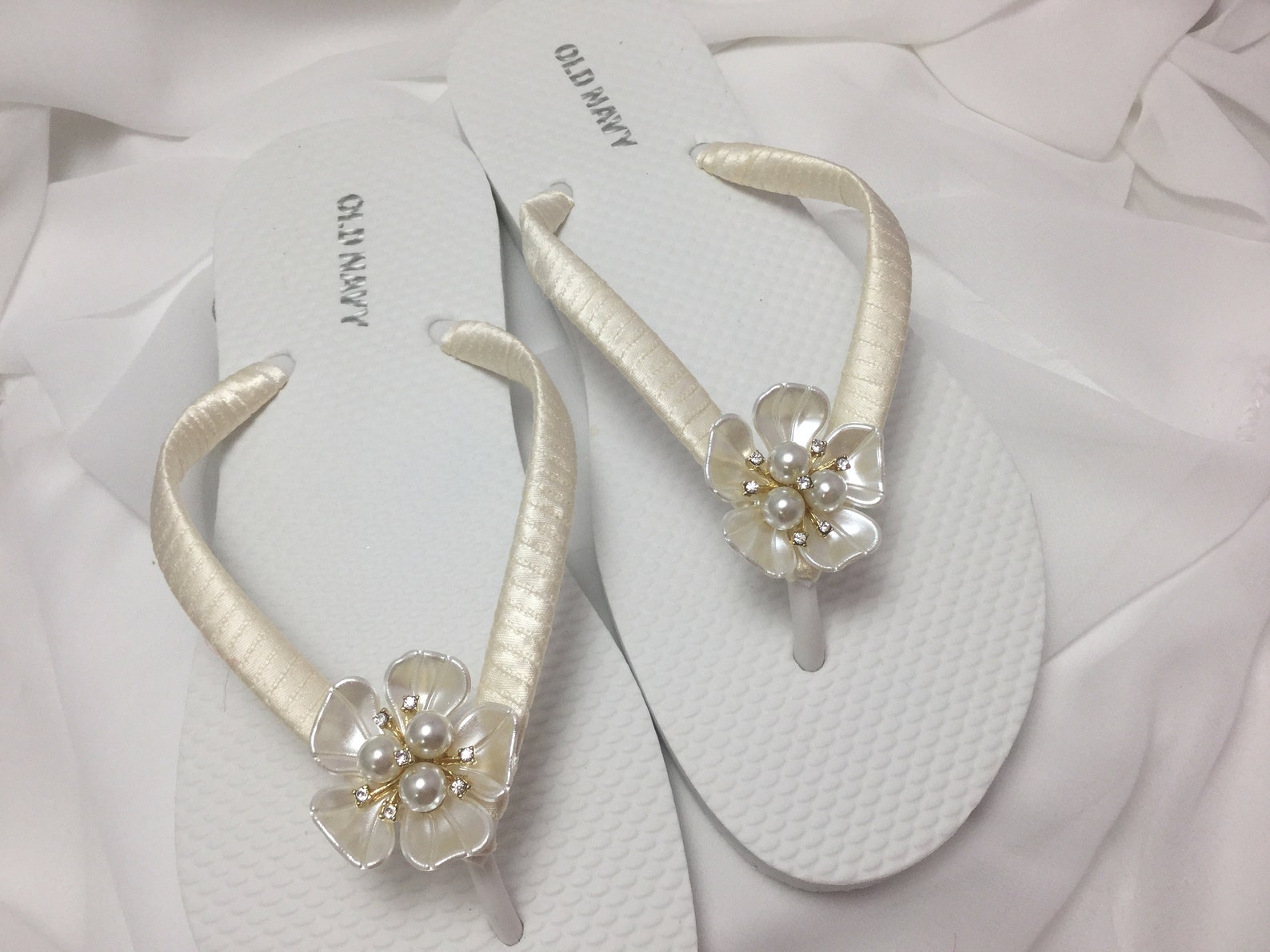 Ivory Bridal Pearl Flip Flop Bridal Rhinestones Sandals - Etsy