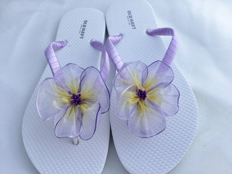 Bridal Flip Flops, Lavender Organza Flower Flip Flops, Beach Wedding ...