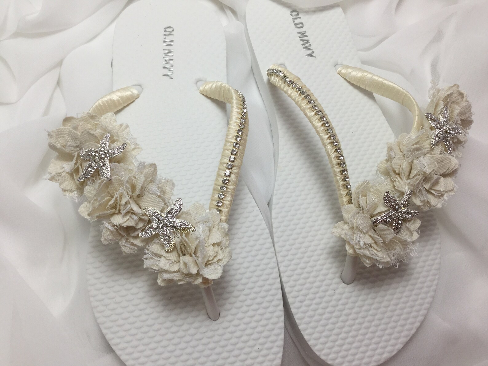 Bridal Flip Flops Ivory Flower Flip Flopsstarfish Bridal - Etsy