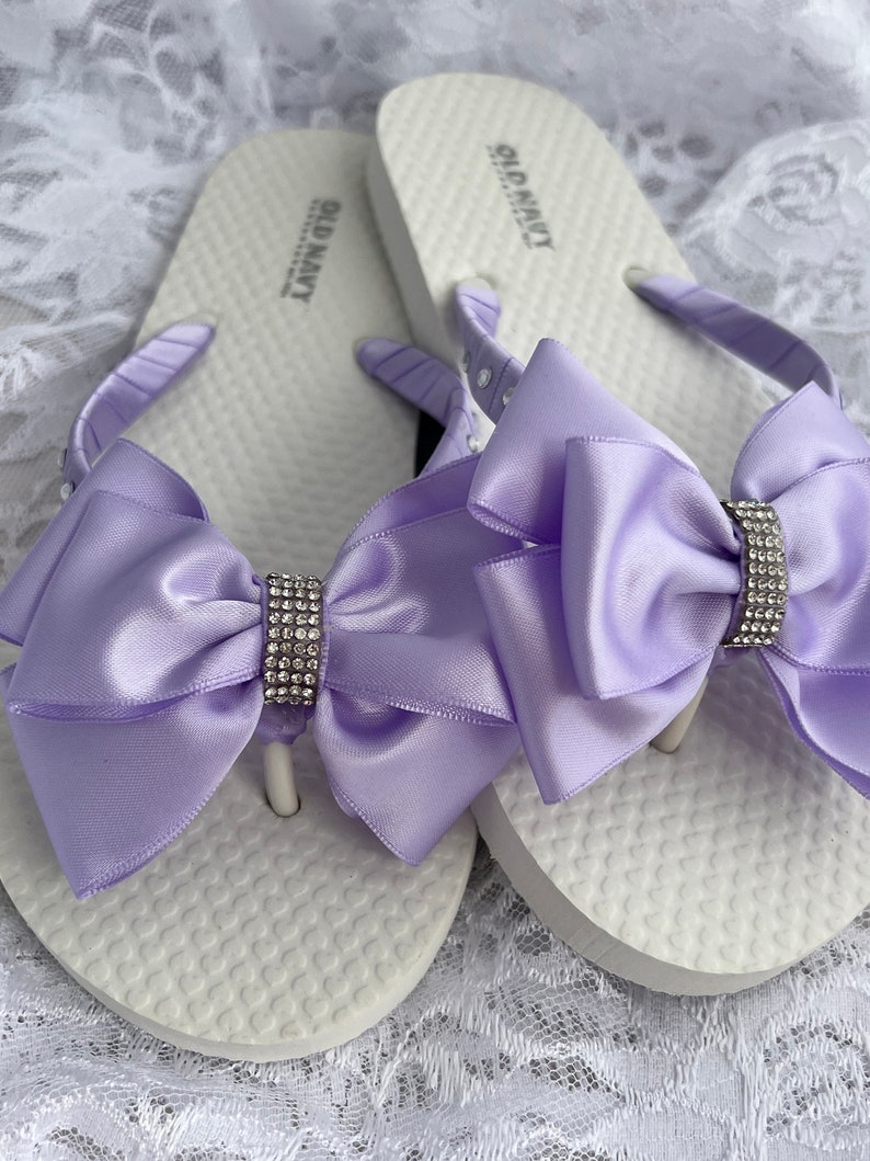 Lavender Flower Girl Bow Flip Flops, Lavender Rhinestones Wedding ...
