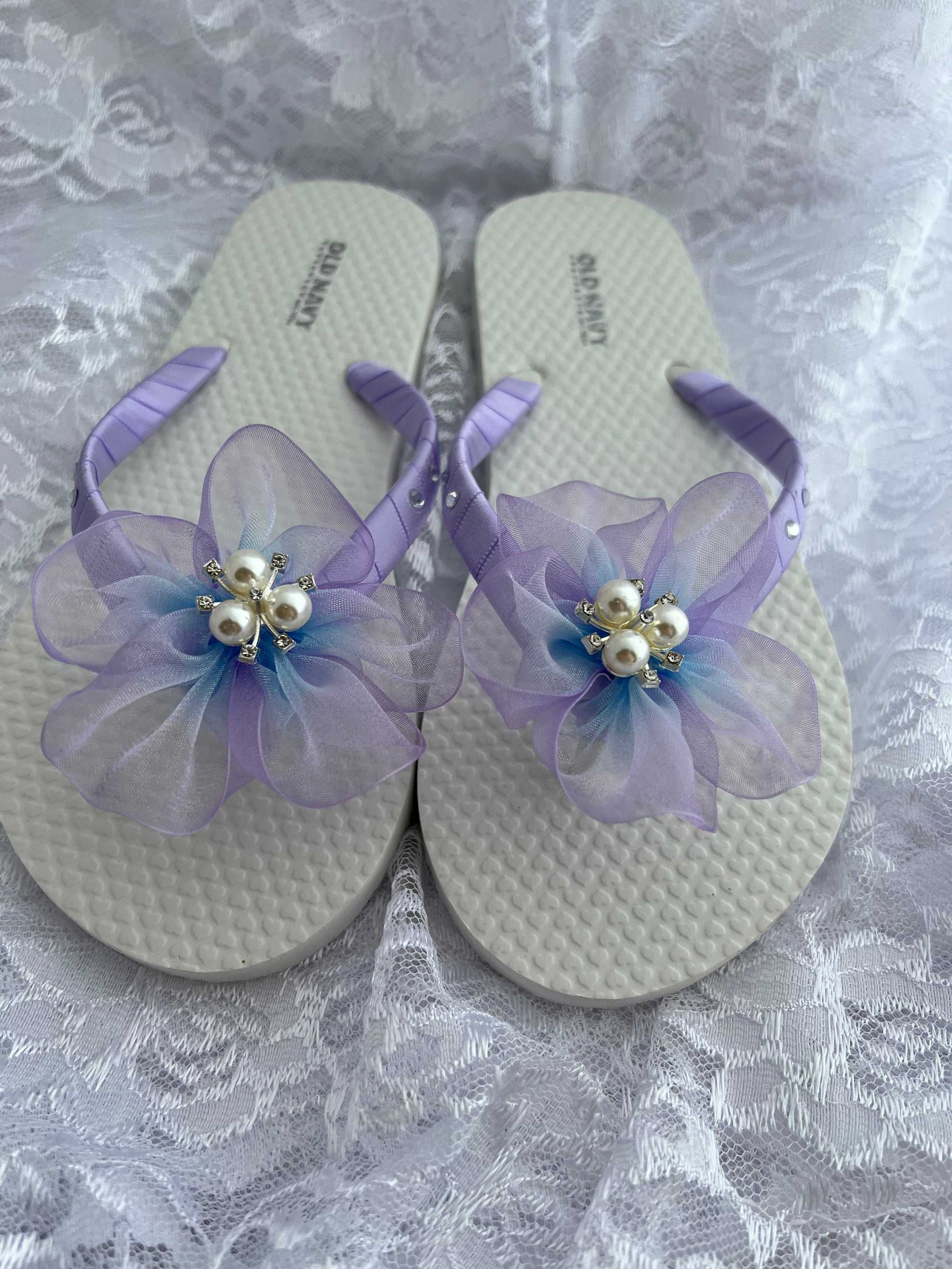 Lavender Wedding Flip Flops, Beaded Rhinestone Flower, Bridal Sandals ...