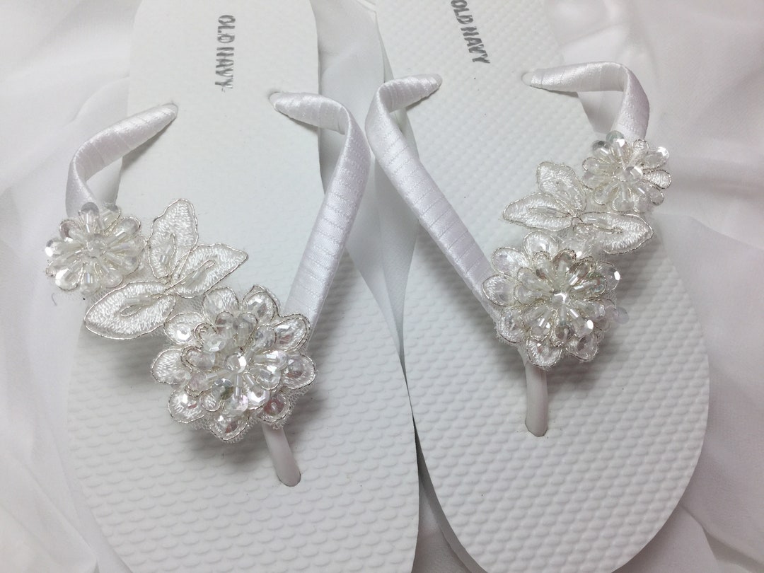 White Bridal Lace Flip Flops, Bridal Sandals, Braidsmaid Flip Flops ...