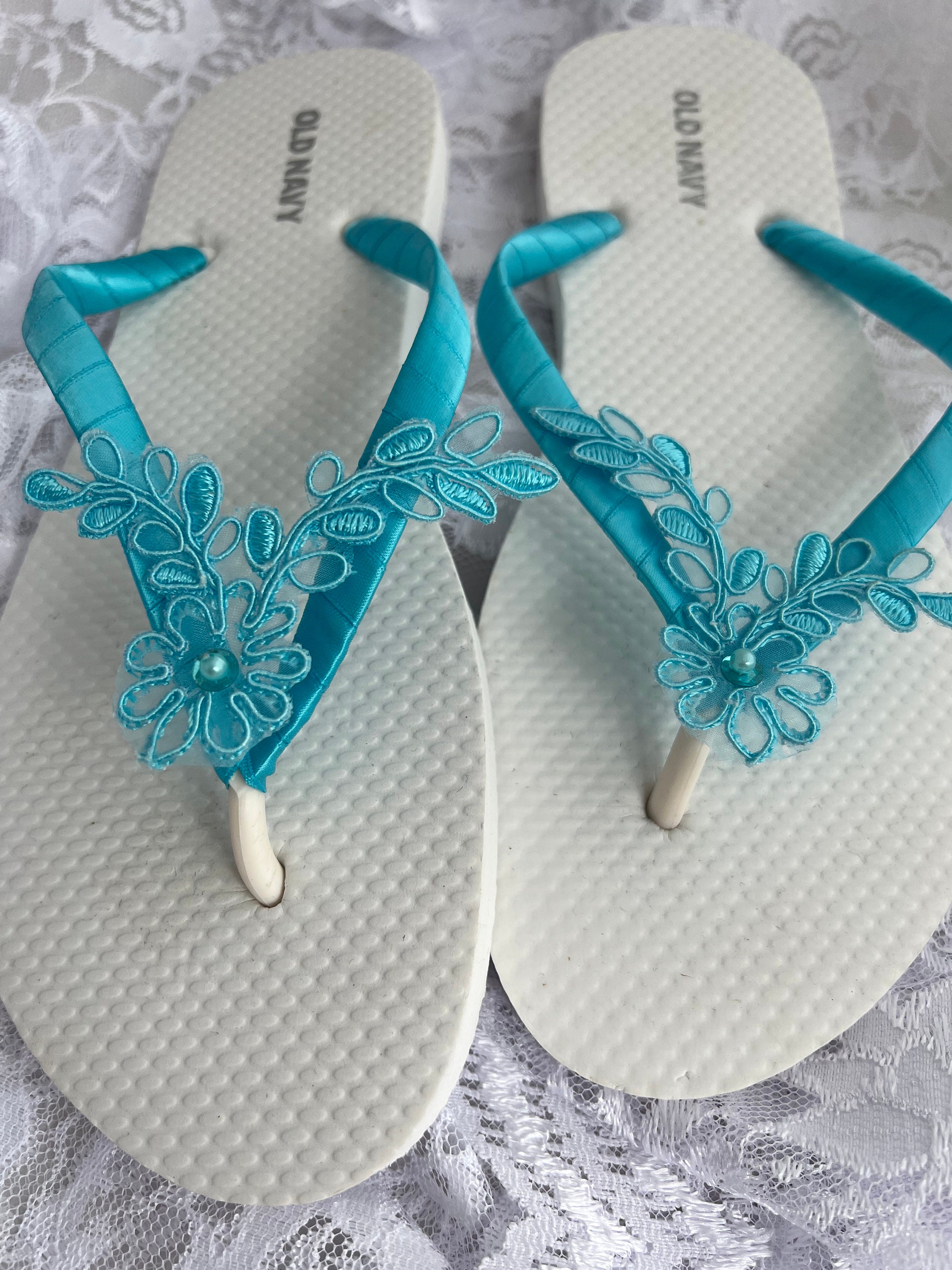 Turquoise Lace Flip Flop, Beach Wedding Sandals, Turquoise Wedding Flip ...