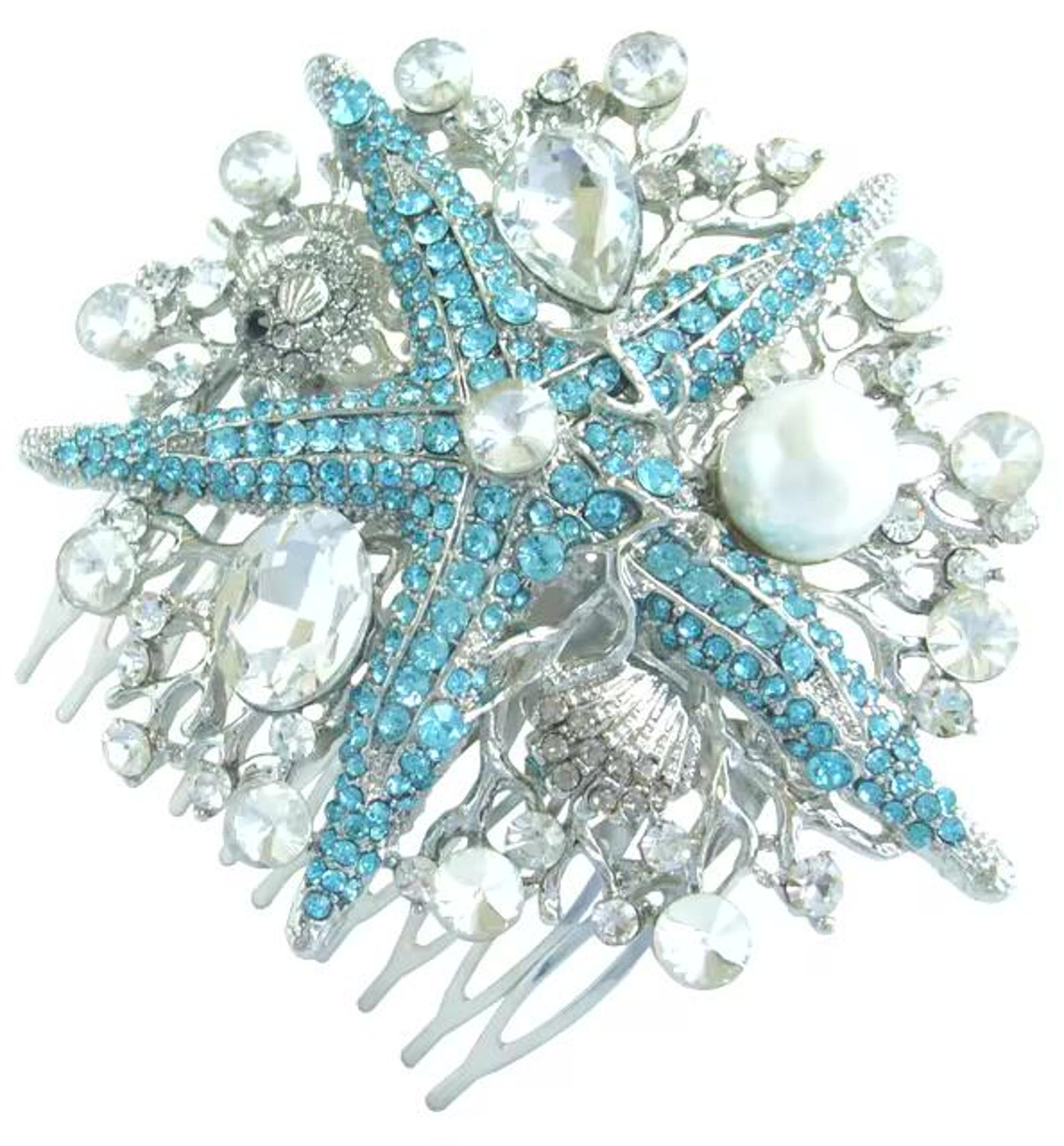 Turquoise Starfish With A Pearl Hair Comb, Ocean Hair Comb, Turquoise ...