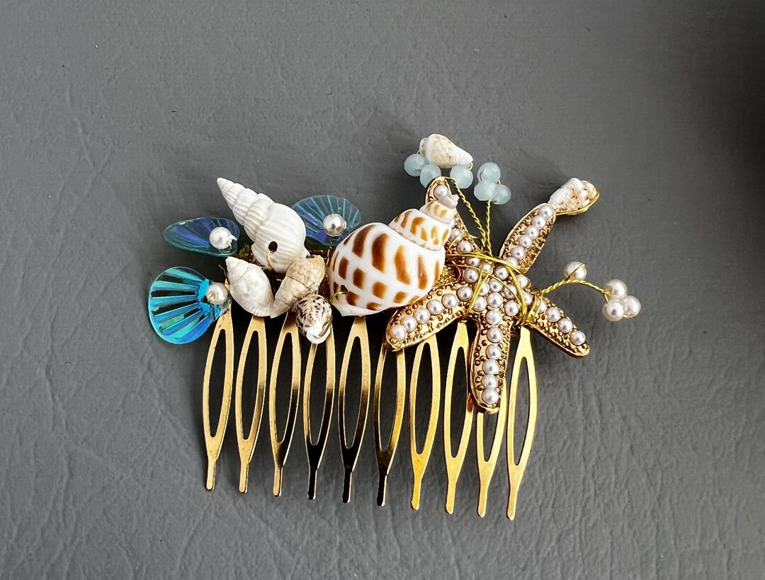 Gold and Pearls Starfish Wedding Hair Comb Starfish Bridal Hair Comb ...