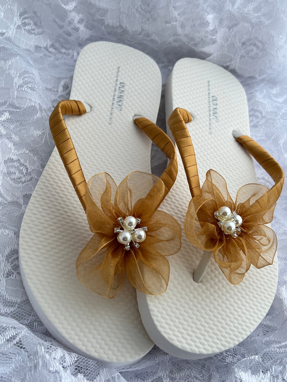 Antique Gold Organza Flower Flip Flops Organza Flower Flip - Etsy
