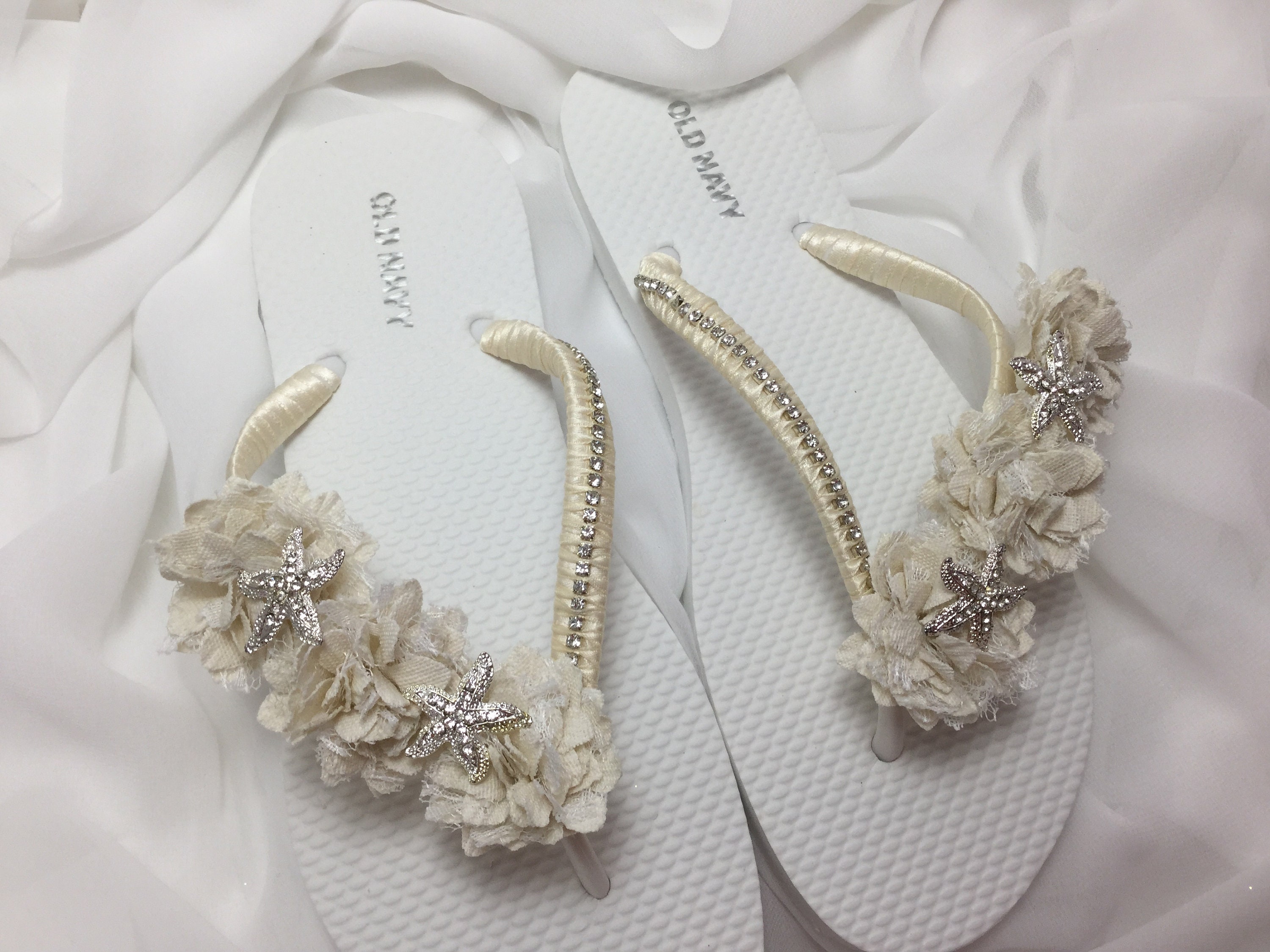 Bridal Flip Flops Ivory Flower Flip Flopsstarfish Bridal - Etsy