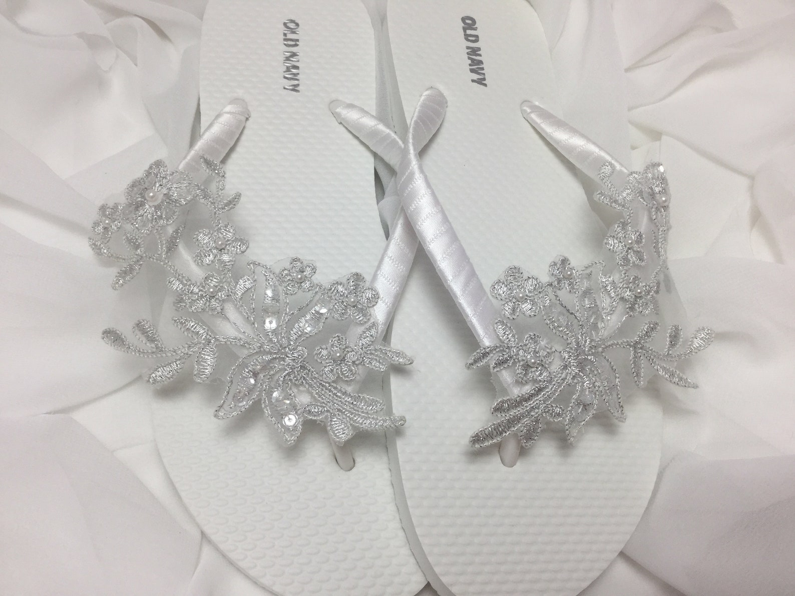 Silver Bridal Flip Flops Wedding Flip Flops Silver Beaded - Etsy