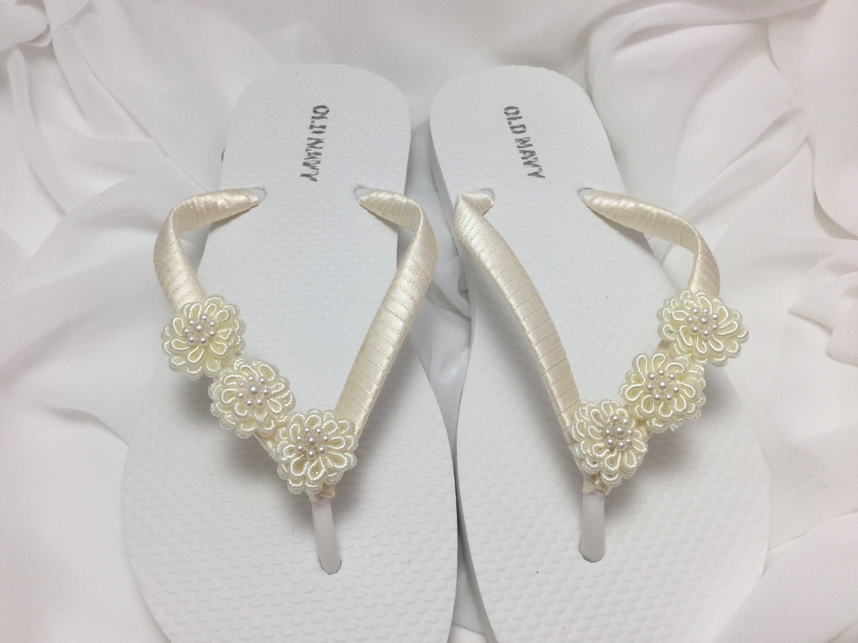 Bridal Flip Flops, Ivory Flower Flip Flops, Bridal Sandals, Wedding ...