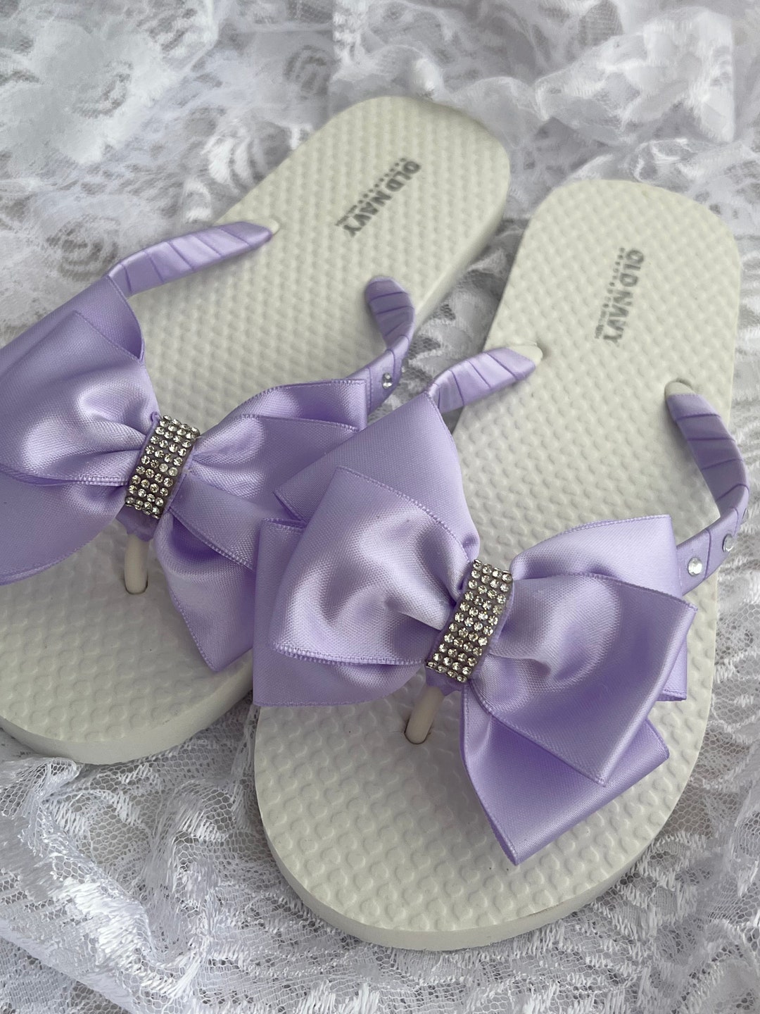 Lavender Flower Girl Bow Flip Flops, Lavender Rhinestones Wedding ...