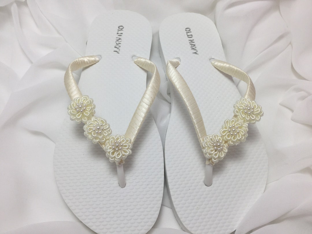 Bridal Flip Flops, Ivory Flower Flip Flops, Bridal Sandals, Wedding ...