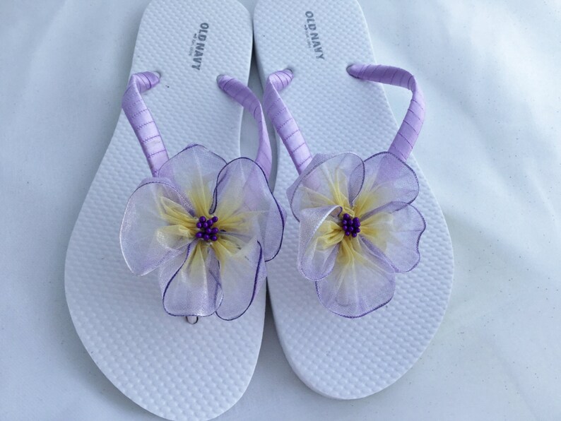 Bridal Flip Flops, Lavender Organza Flower Flip Flops, Beach Wedding ...