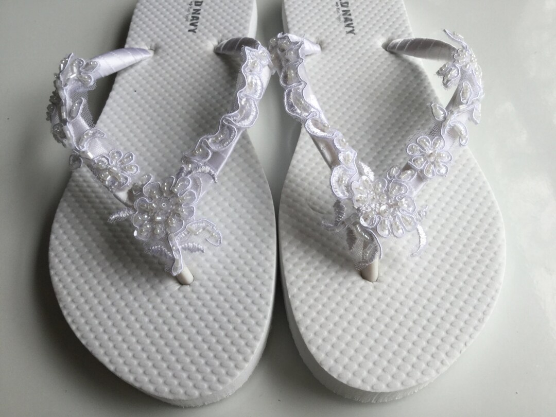 Wedding Flip Flops, Bridal Beaded Lace Flip Flops, Bridal Sandals ...