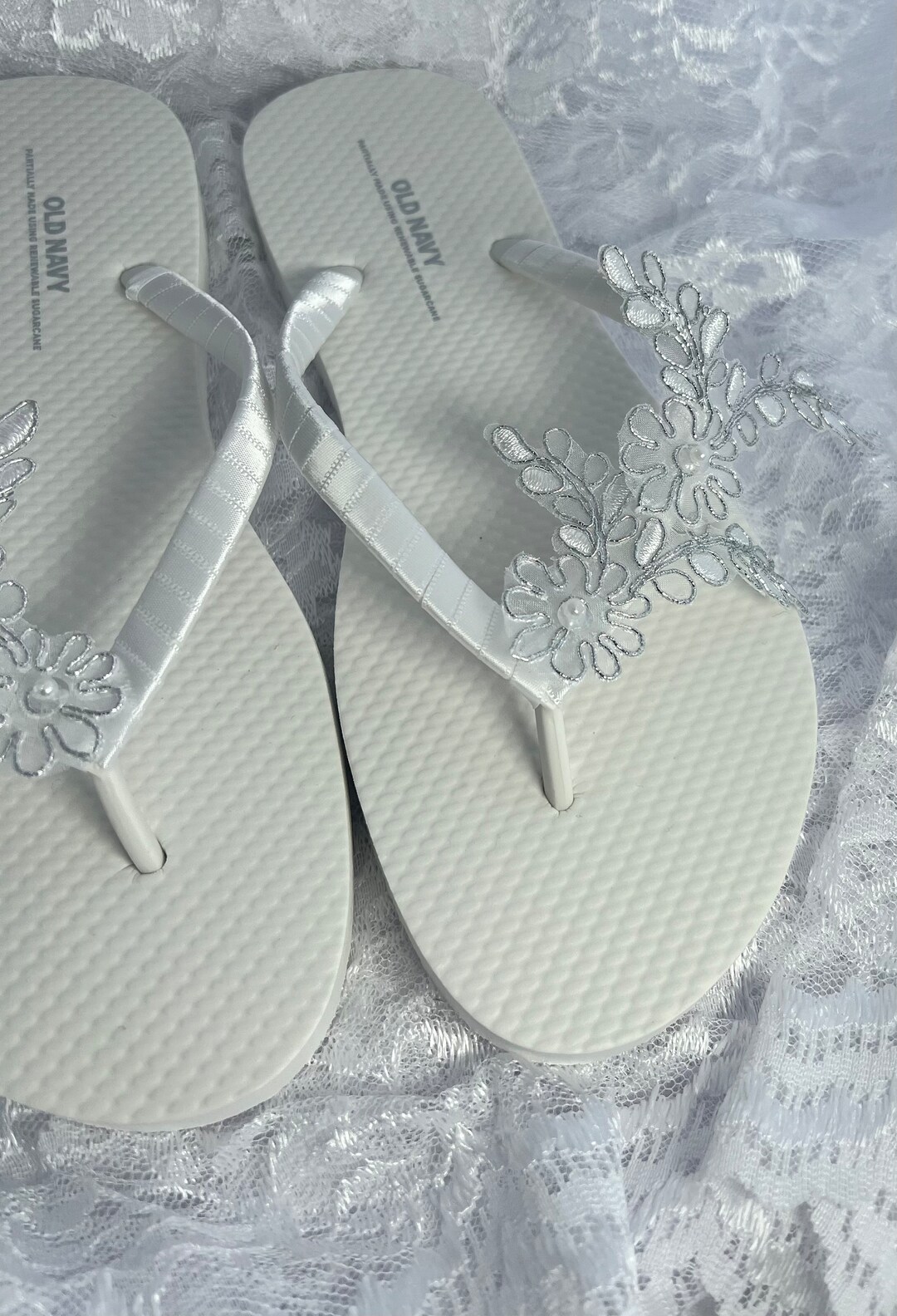 White Lace Flip Flop, Bridal Sandals, Lace Pearl Wedding Sandals, Beach ...