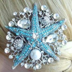 Turquoise Starfish With A Pearl Hair Comb, Ocean Hair Comb, Turquoise ...