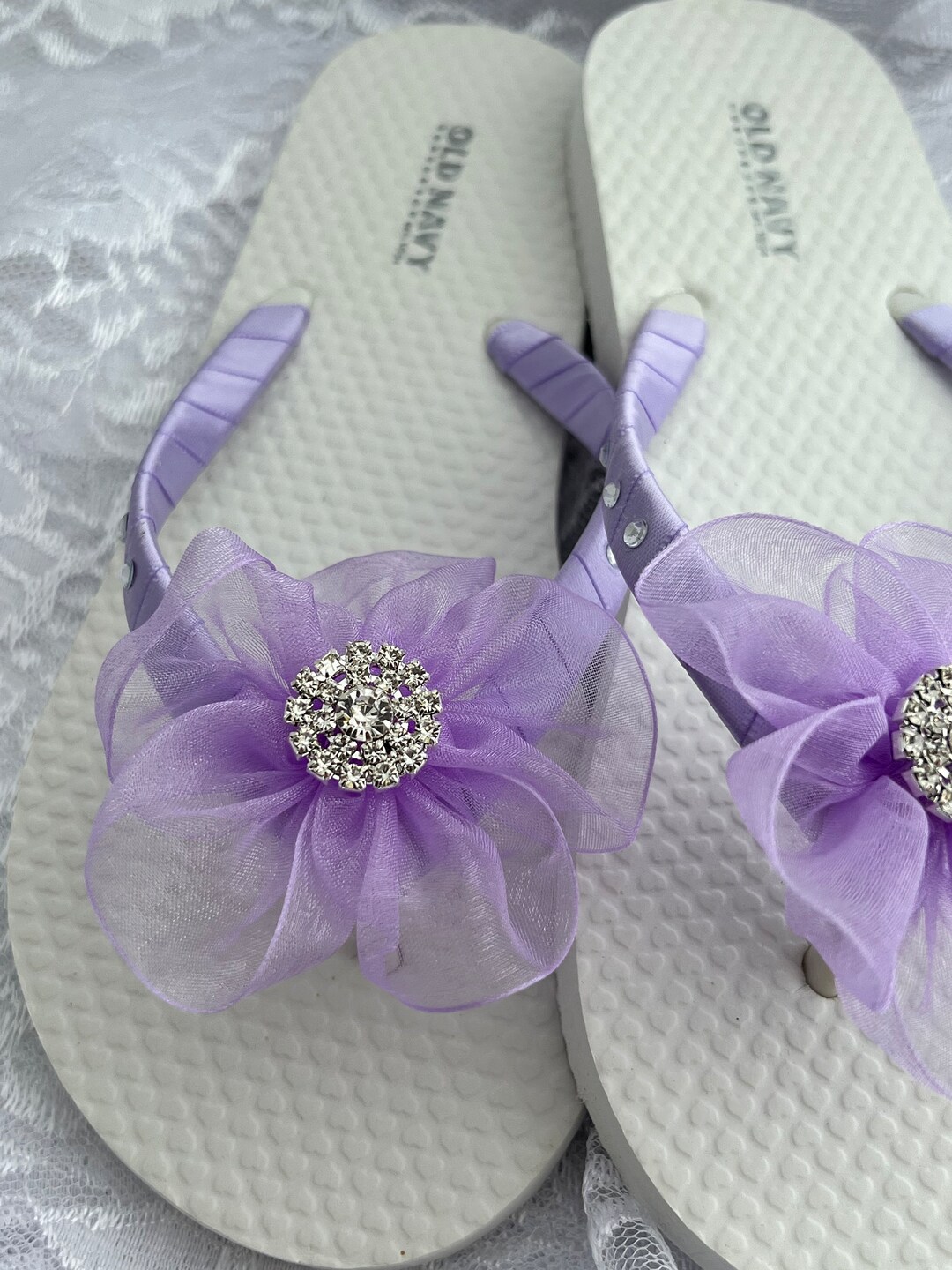 Lavender Organza Flower Bridal Flip Flops, Beach Wedding Sandals ...