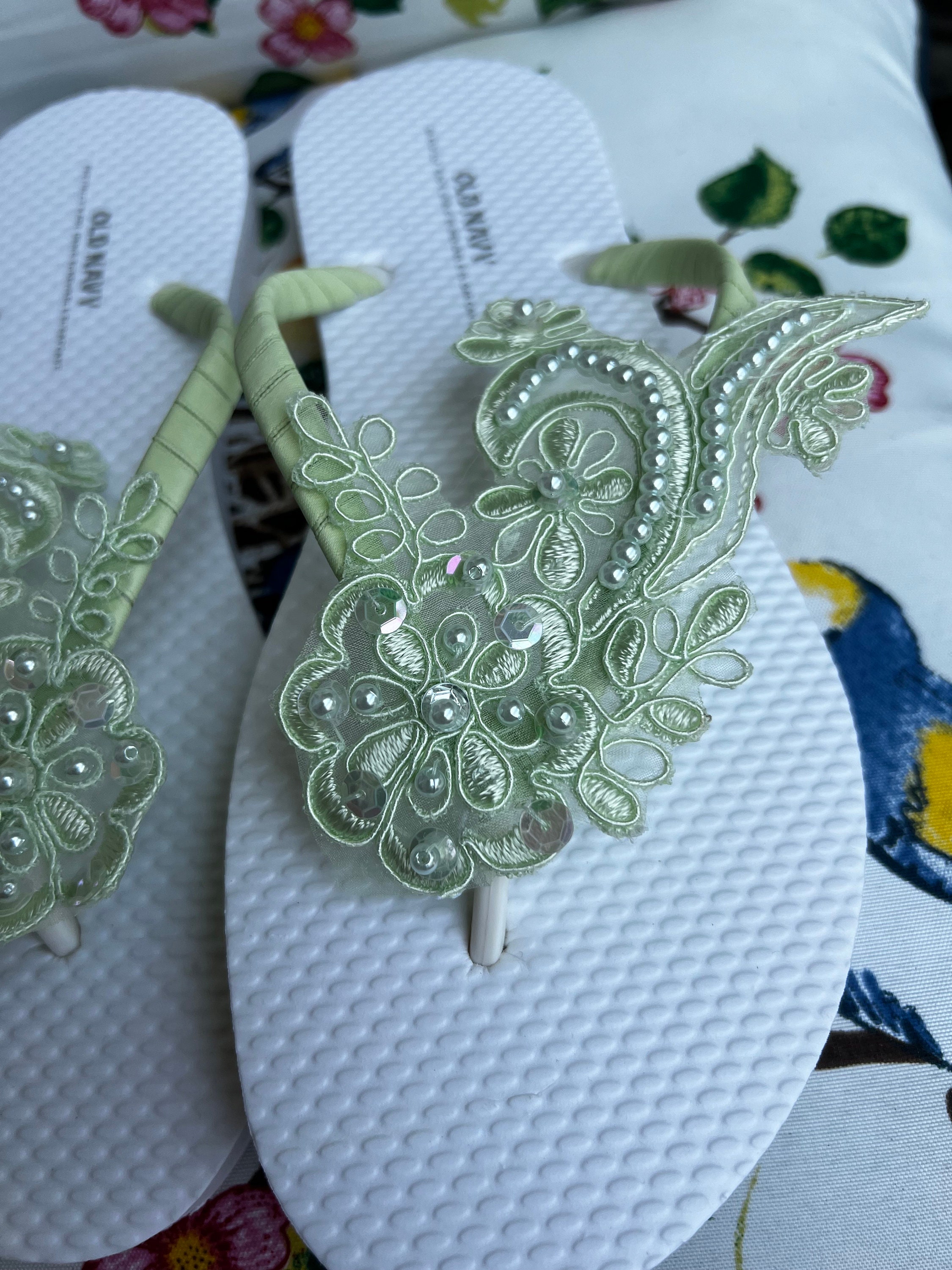 Lime Green Matte Bridal Flip Flops, Bride Beaded Green Flip Flops ...