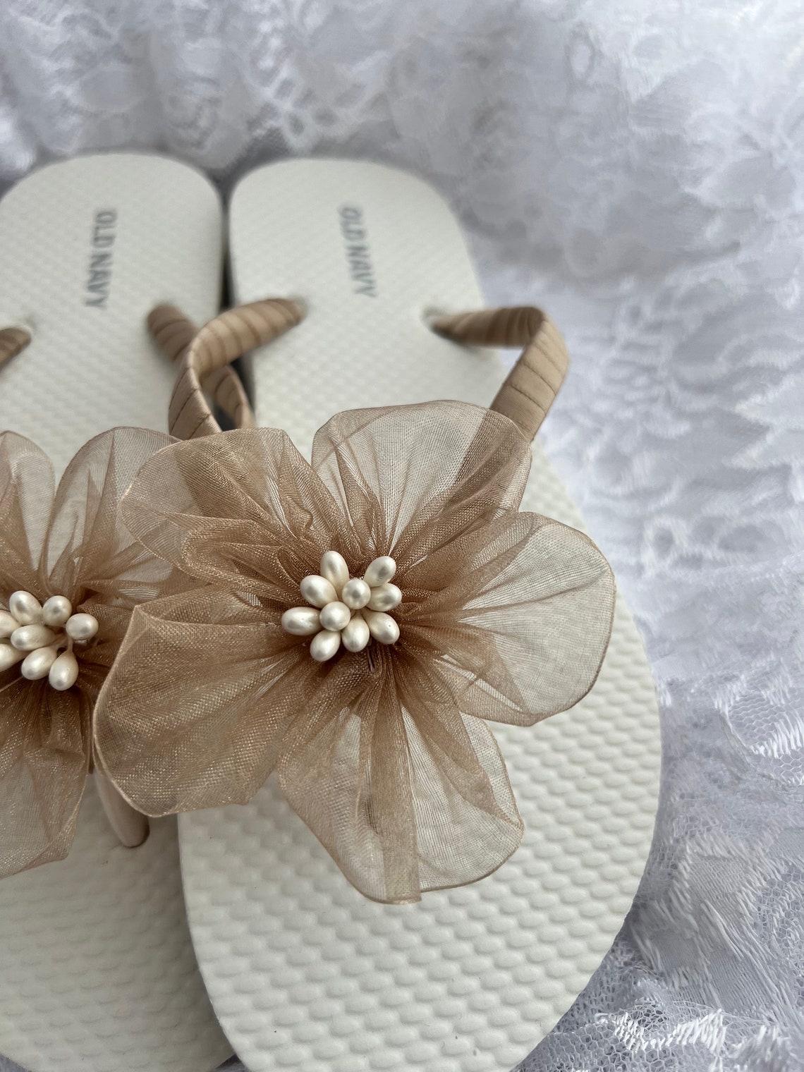 Toffee Organza Flower Bridal Flip Flop Toffee Flower Bridal - Etsy