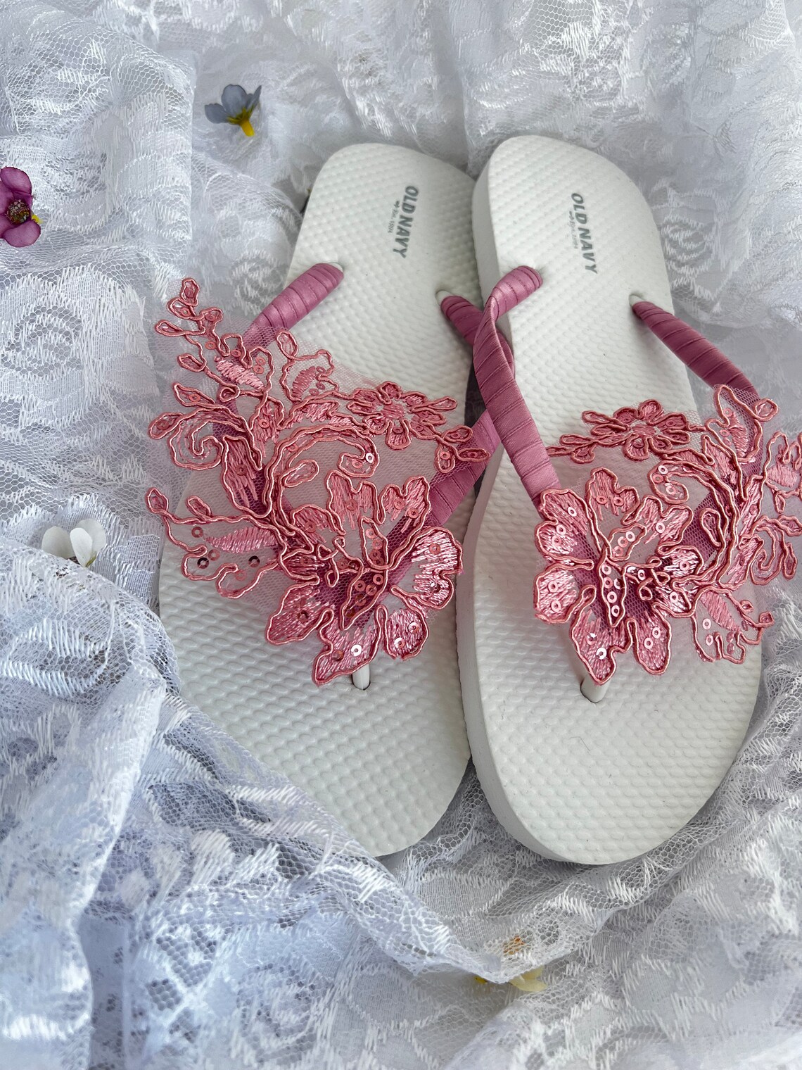 Rosy Mauve Bridesmaid Flip Flops, Mauve Lace Wedding Flip Flops, Bridal ...