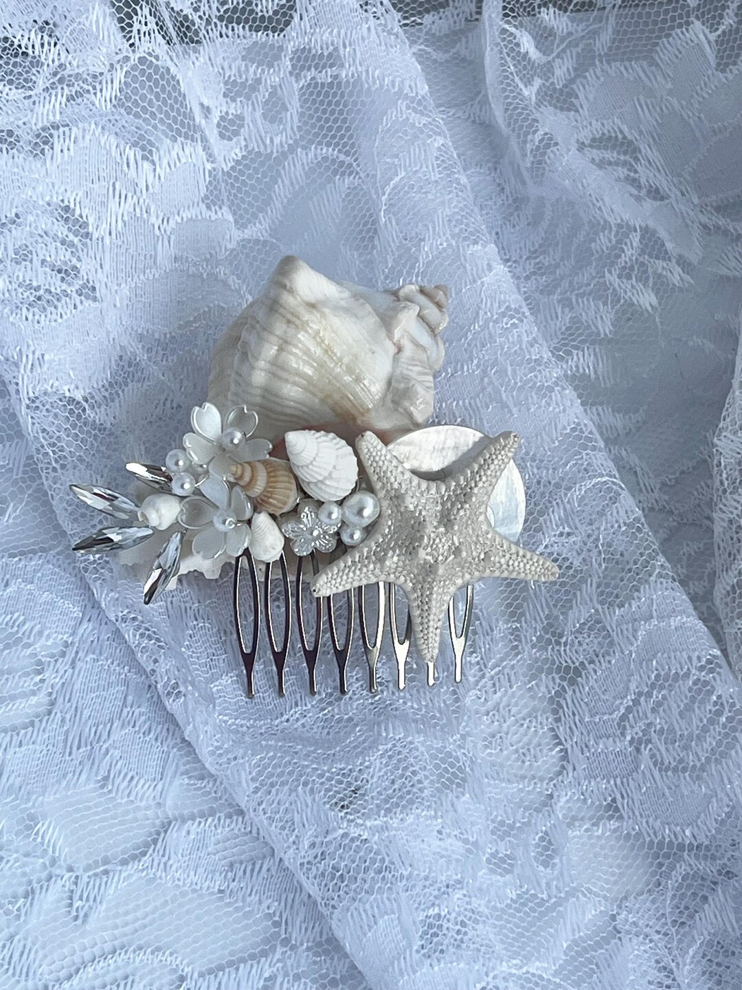 White Pearl Starfish Wedding Hair Comb, Starfish Bridal Hair Comb, Sea ...