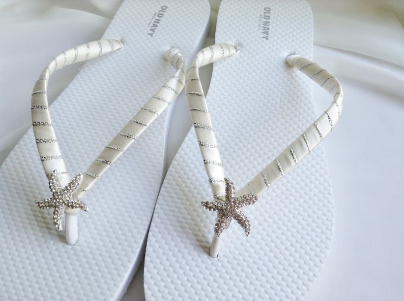Ivory Starfish Bridal Flip Flops Rhinestones Flip Flops - Etsy